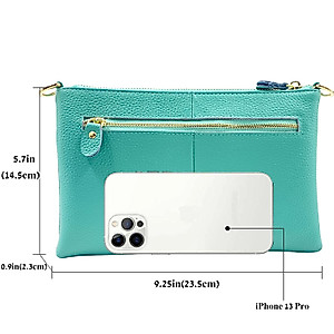 Beurlike Leather Wristlet Wallet Clutch Purses For Women Small Crossbody Phone Bags (Teal)