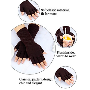 SATINIOR Fingerless Gloves for Women Half Finger Typing Gloves with Long Wrist Cuff Winter Knit Fingerless Mittens for Women (Black, Red, Light Grey, Coffee, 4 Pairs)