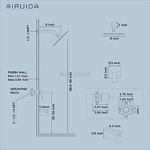 Airuida Shower Faucet Set with Tub Spout Bathtub Faucet Kit Complete Tub Shower Trim Kit with Solid Brass Rough-in Valve and 8 Inch Square Rainfall Showerhead Bent Shower Arm Matte Black