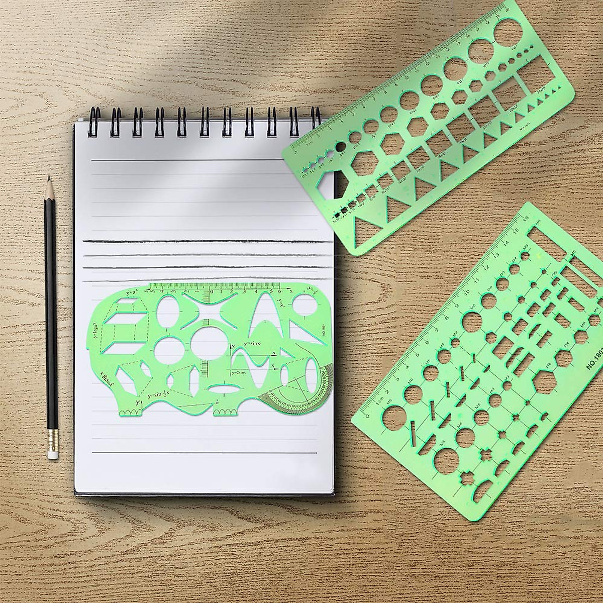 Geometric Drawings Templates Measuring Geometry Rulers 15 Pcs with 1 Pack File Bag for Design School Studying Office Building…