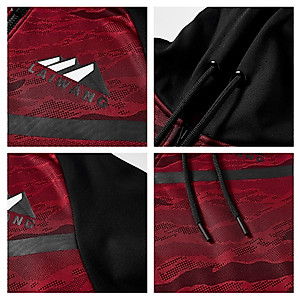 LAIWANG Men's Color Block Hoodie-Full Zip Ultimate Heavyweight Fleece Hoodie-Camo zip up hoodie With Pocket (Claret camouflage, L)