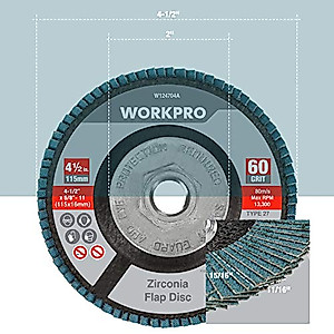 WORKPRO 5 Pack Zirconia Flap Disc, 60 Grit, Angle Grinder Sanding Disc, 4-1/2 inch Grinding Wheels, Flap Wheel Type#27 for Metal Grinding, Blending and Smooth Finishing
