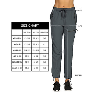 Xtansuo Women's Hiking Fishing Pants Lightweight Trail Camping Water Resistant Elastic Waist Quick Dry UPF 50 Outdoor UV Running Drawstring Climbing Mountain Jogger with Zipper Pocket Black M