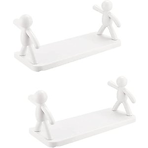 Giroayus Punching-Free Villain Storage Rack The Kitchen Toilet Receive Shelf，Floating Shelves Bathroom Wall Mounted Shelf (White, 2pc)