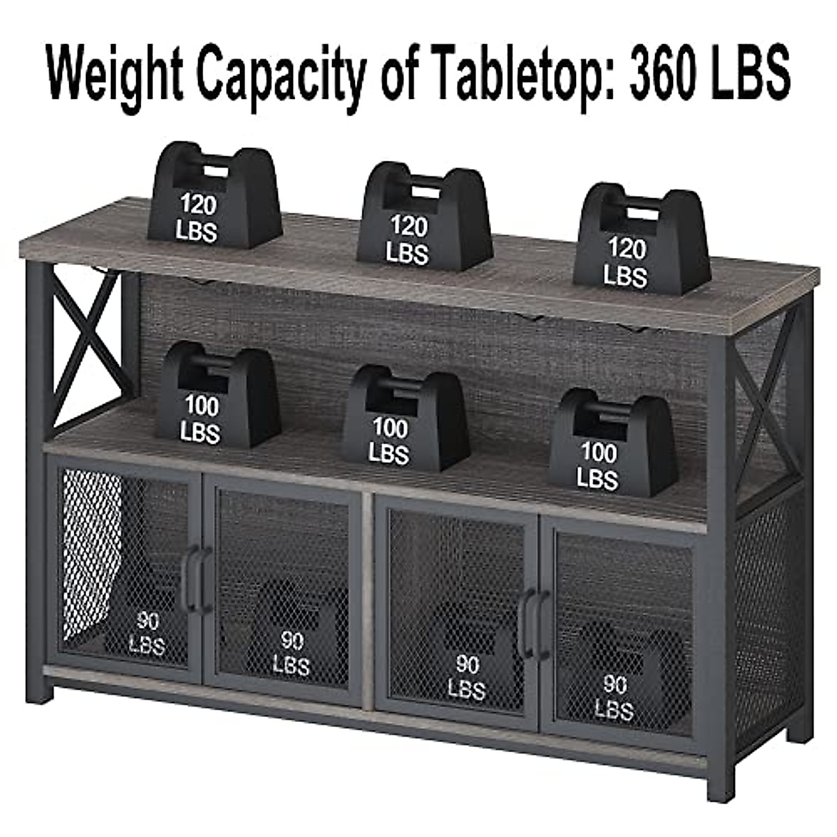 LVB Wine Bar Cabinet, Industrial Coffee Bar Cabinet for Liquor and Glasses, Modern Sideboard Buffet with Storage Rack, Rustic Liquor Home Bar for Kitchen Dining Living Room, Dark Gray Oak, 47 Inch