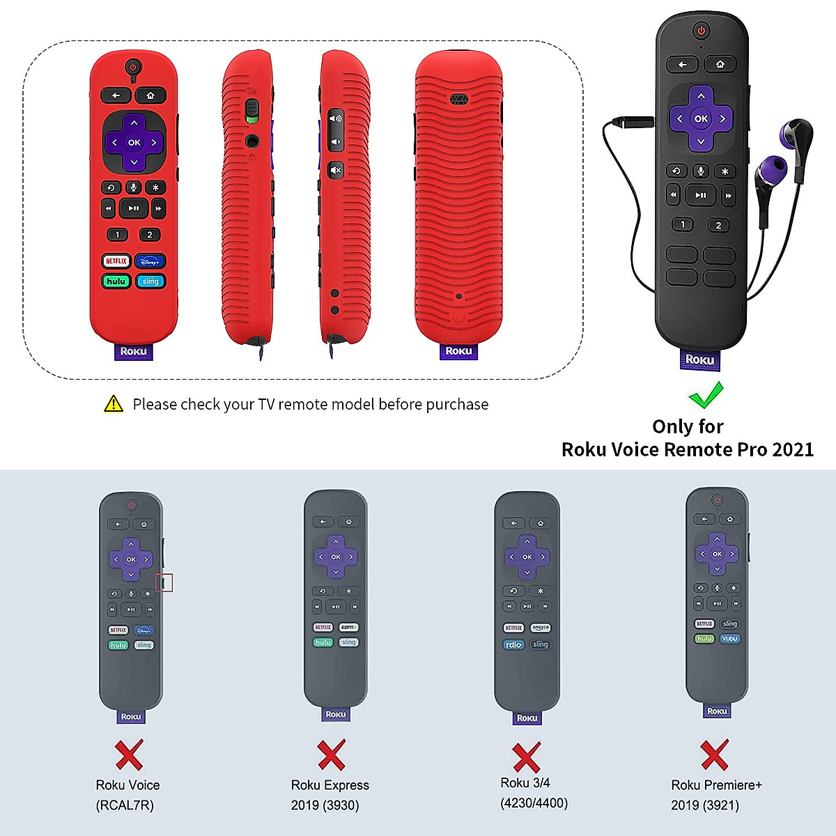[3Pcs] Case for Roku Voice Remote Pro 2021(Only for 2021 Released), Anti Slip | Shockproof Silicone Protective Cover for Roku Voice Pro Remote Controller with Lanyard(Glow Blue+Glow Green+Red)