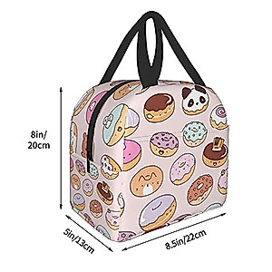 Insulated Lunch Bag Reusable Lunch Box, Cooler Lunch Tote Bag With Front Pocket for Women Men School Picnic Office Work, Kawaii Donuts