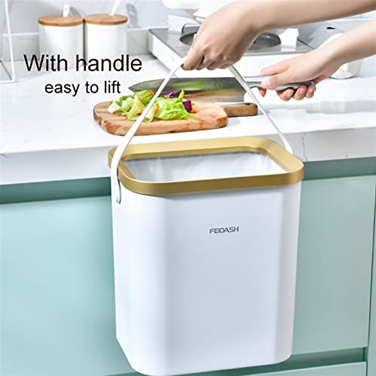 CANMNT Trash Can Light Luxury Trash Can with Handle Simple Square Without Cover Trash Can Study Office Paper Basket Waste Bin Trash Can Wastebasket