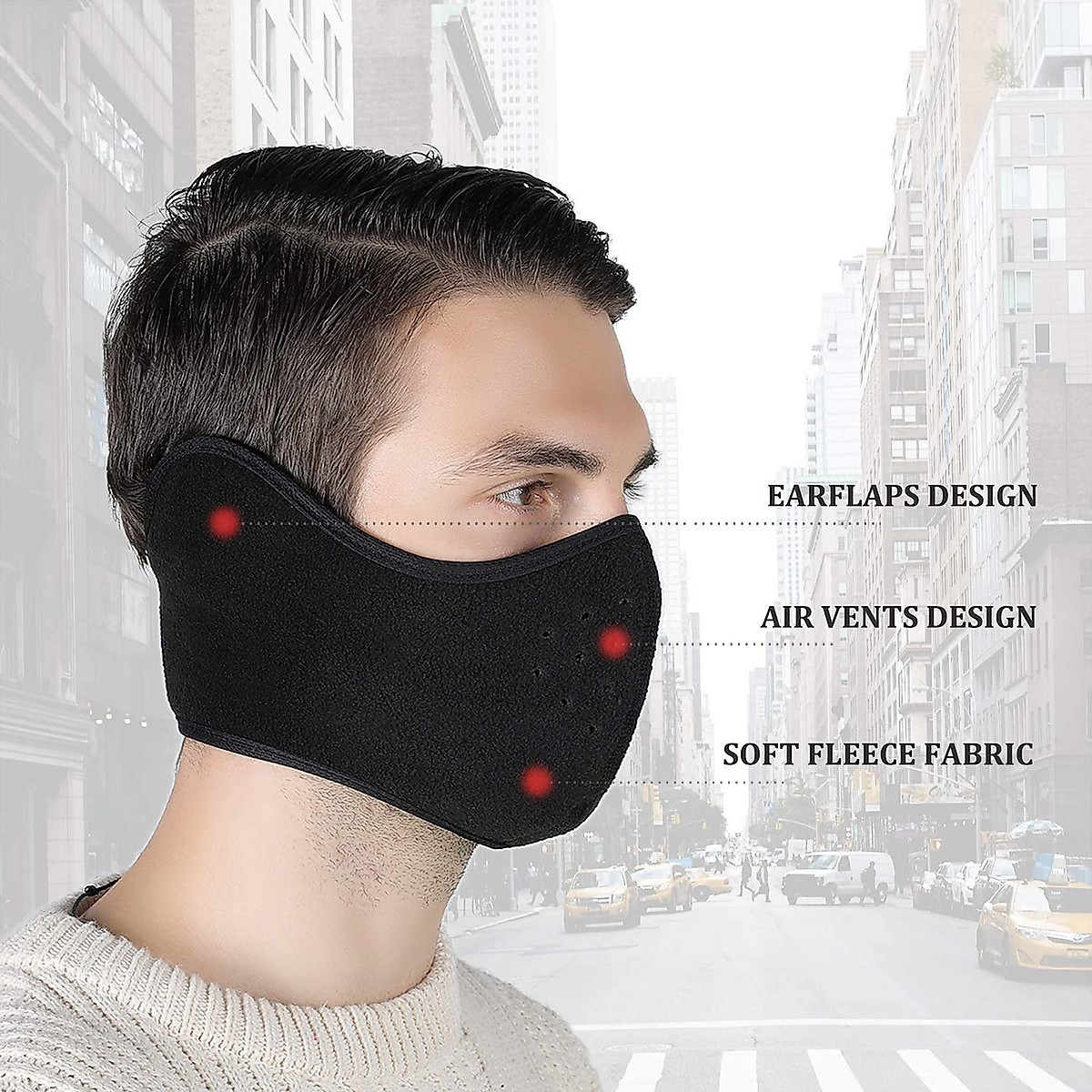 2PCS Half Face Mask Balaclava with Earflap for Men Women Gray-Black