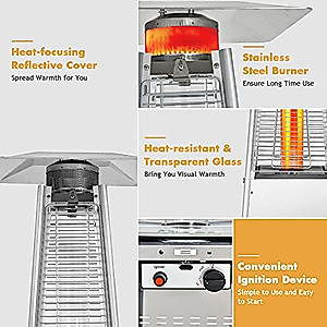 Tangkula 90-inch Outdoor Patio Heater, 42000 BTU Portable Pyramid Propane Heater with Wheels, Quartz Glass Tube, Auto Shut Off Protection, Stainless Steel Outdoor Heater for Backyard, Garden