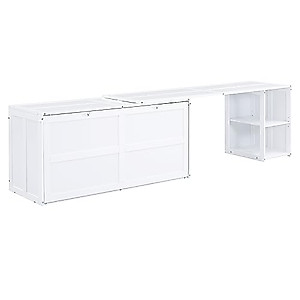 HBRR Queen Size Chest, Wood Murphy Frame, Versatile Cabinet Foldable Platform Bed, White w/Rotable Desk & Shelves