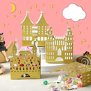 24 Pieces Gold Princess Castle Box Princess Birthday Party Decorations Gold Castle Table Centerpiece Glitter Princess Theme Party Supplies for Princess Birthday Baby Shower Party Favor Decorations