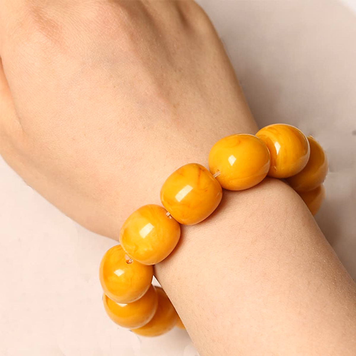 DHJY Natural Amber Chicken Oil Yellow Beeswax Bracelet Original Stone Single Circle Bead Bracelet Jadeware Jewelry Unisex,18mmX18