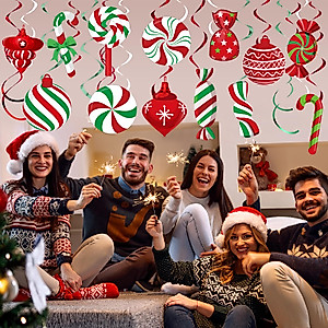 Funrous Christmas Peppermint Candy Hanging Decorations Christmas Candies Ceiling Hanging Swirls Xmas Party Ceiling Whirl Streamers for Home Winter Holiday Christmas Party (Red White Green)