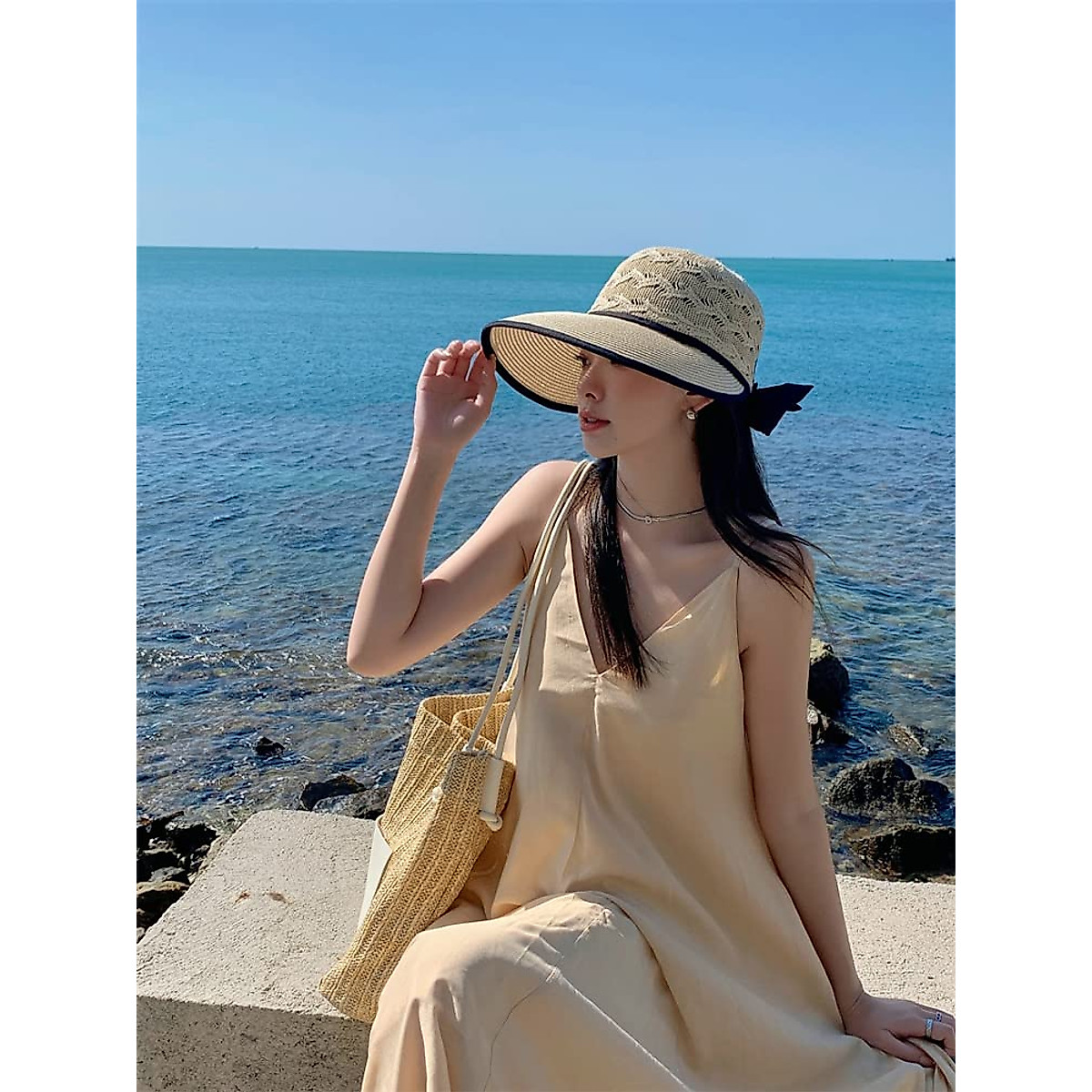 Wide Brim Beach Hats for Women Breathable Sun Hat Bucket Hat Sun Visors Fishing Cap for Travel Picnic Outdoor Summer 2024 Khaki