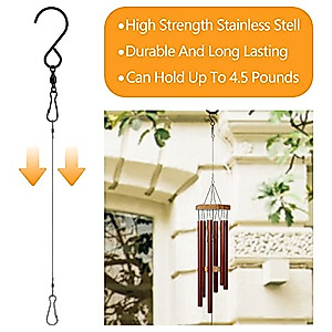 XLDLQU 5 Pack Black Swivel Hooks, 360° Stainless Steel S Hook Clips with 12.5 inch Extended Wirerope for Hanging Wind Spinners, Wind Chimes, Bird Feeder, Crystal Twisters (5 Pack)