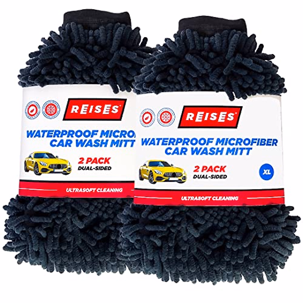 Reises Car Wash Mitt 2 Pack – Car Wash Sponge - Microfiber Wash Mitts for Car Washing - Scratch Free, Highly Absorbent Wash Mitt - Extra Large (Black)