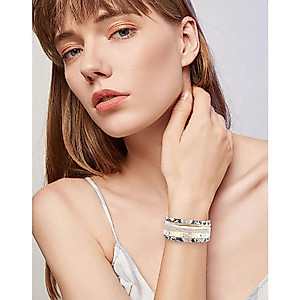 PHALIN Leather Wrap Bracelet for Women Crystal Wide Cuff Bracelets Multi-Layer Leopard Bangles Wristbands