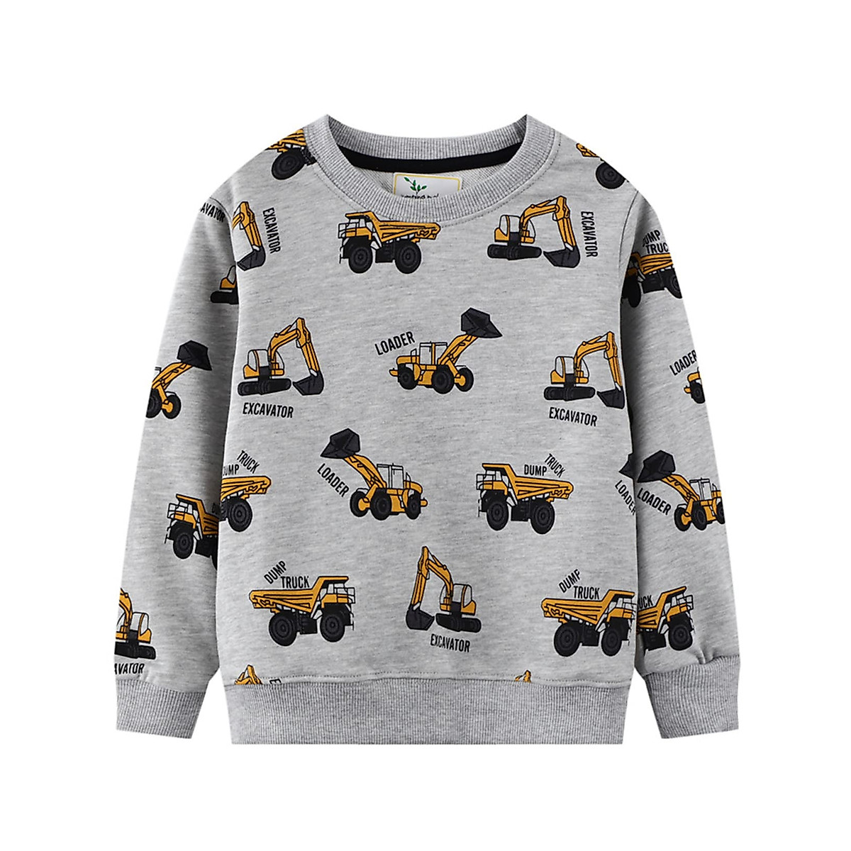 LOKTARC 2 Pack Toddler Boys Sweatshirts Patterned Long Sleeve Pullover Crewneck Tops Shirts Red Dinosaur + Grey Excavator 4-5 Years/Size 5T