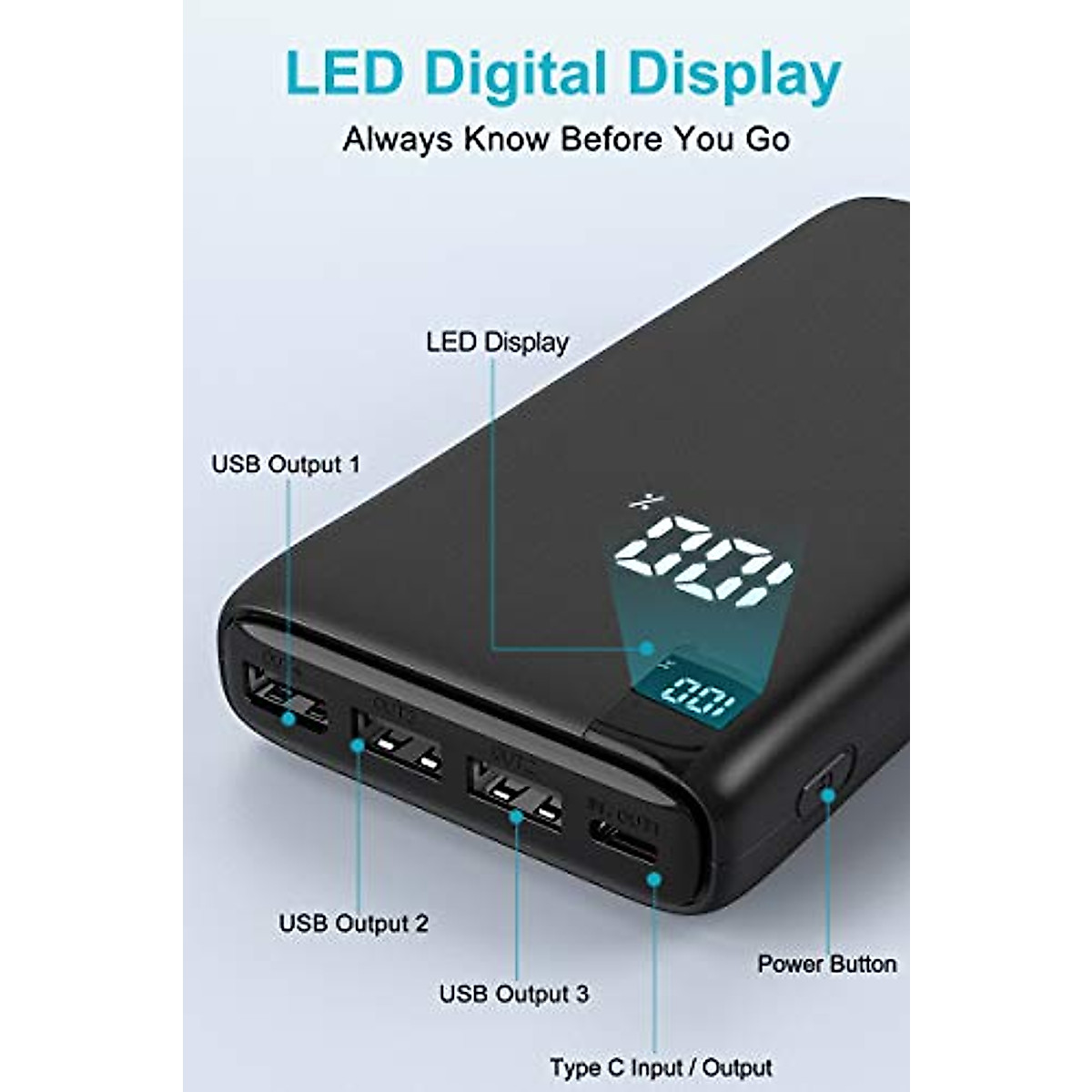 IXNINE Power Bank 26800mAh Portable Charger, High Capacity Phone Charger Compact External Battery Pack with LED Display and 4 Fast Charging Outputs for iPhone Samsung LG etc.