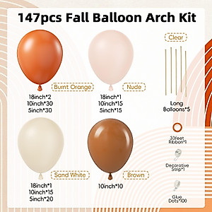 147pcs Fall Balloon Arch Kit Thanksgiving Balloon Arch Fall Boho Balloon Garland Kit with Burnt Orange Balloons for Wedding Thanksgiving Baby Shower Fall Birthday Party Decorations