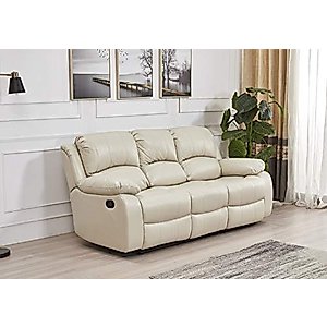 Betsy Furniture Bonded Leather Reclining Sofa in Multiple Colors, 8018 (Beige, Sofa)