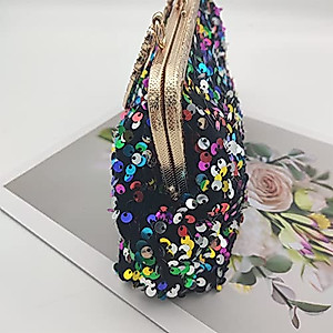 WIGUYUN Women Sequins Evening Handbag Glitter Top Handle Purse Chain Cross-body Bag Black