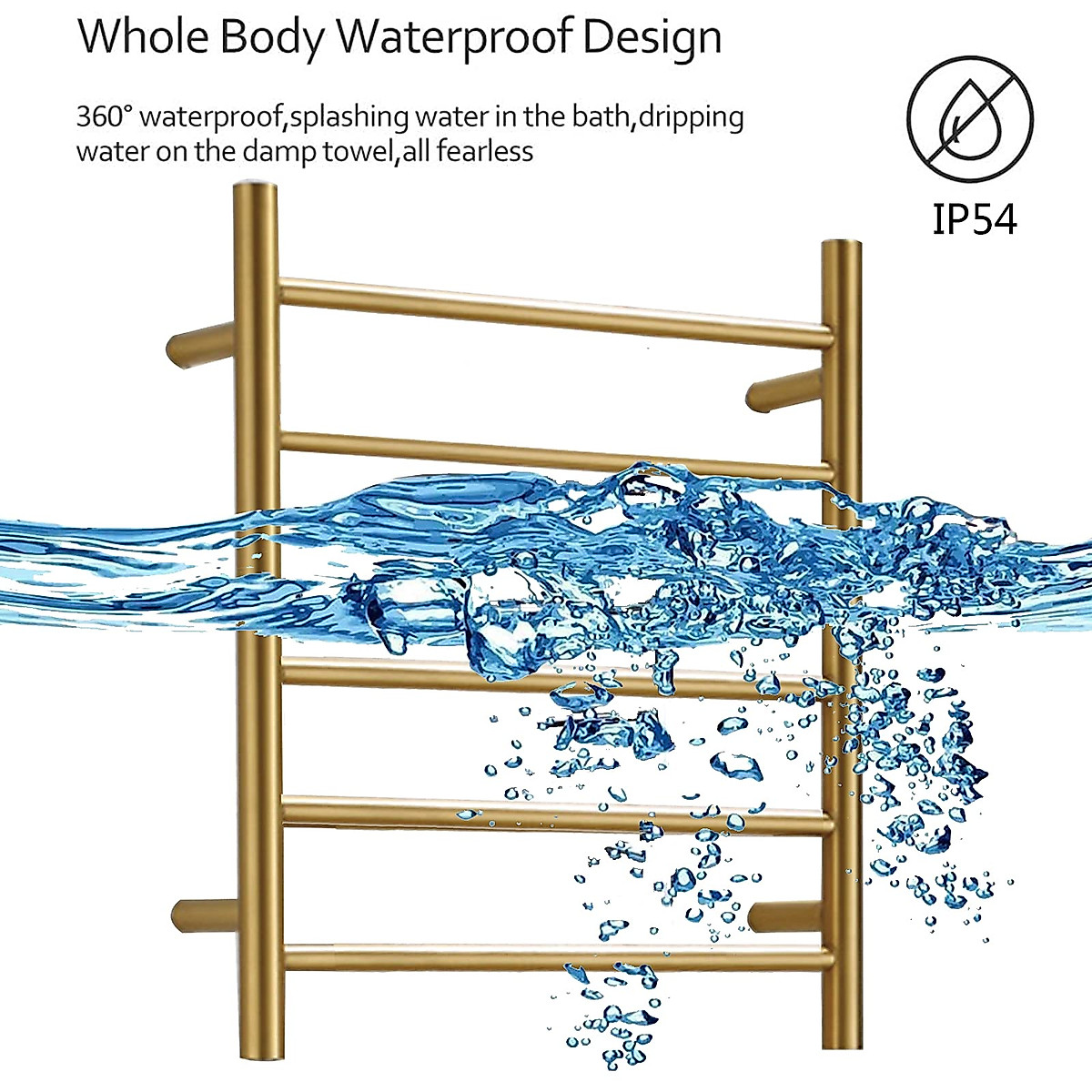 Towel Warmer Drying Rack, Electric Brushed Gold Heated Towel Rail Radiator for Bathroom, Wall Mounted Heated Towel Rack with On/Off Switch, 304 Stainless Steel, 600X520x125mm,Hardwired