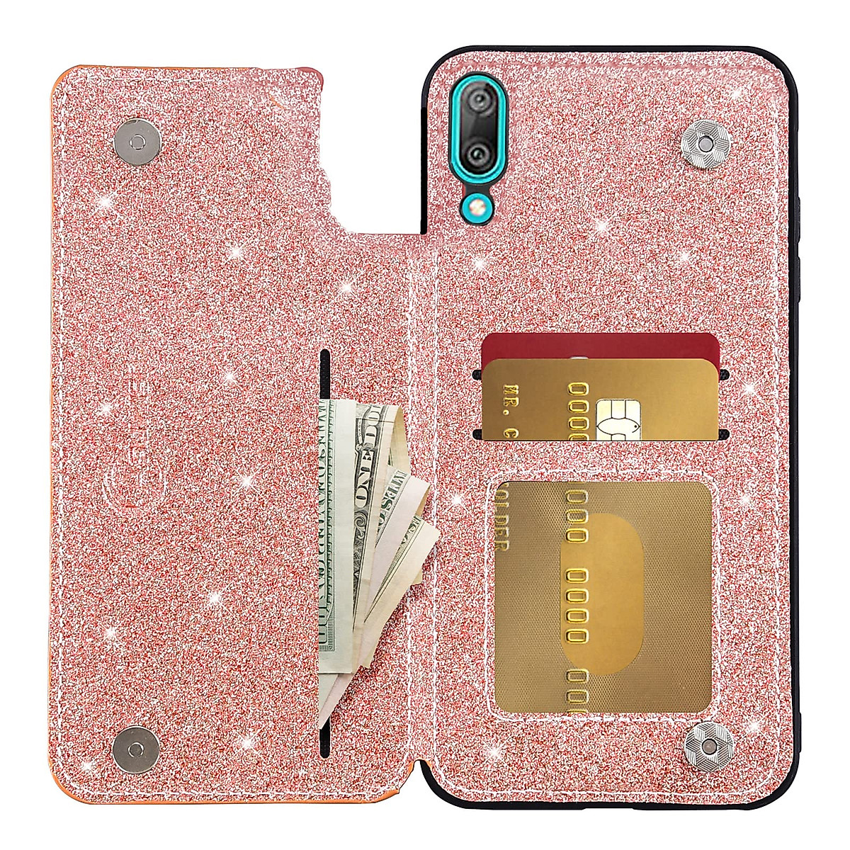 Asuwish Phone Case for Huawei Y7 2019/Y7 Prime 2019/7Y Pro Wallet Cover with Screen Protector and Card Holder Stand Bling Glitter Leather Cell Accessories Hawaii Enjoy 9 Dub-LX3 Women Girls Rose Gold