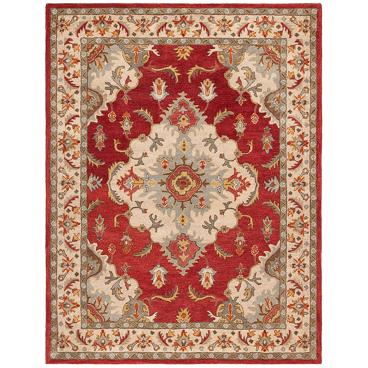 SAFAVIEH Antiquity Collection Area Rug - 8' x 10', Red & Grey, Handmade Traditional Oriental Wool, Ideal for High Traffic Areas in Living Room, Bedroom (AT520Q)