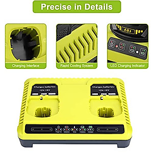 2 Ports P117 Dual Chemistry IntelliPort Battery Charger for 12V-18V MAX Ryobi ONE+ Plus Lithium NiCad NiMh Battery P102 P103 P107 P108 P109 P189 P190 PBP002 PBP005