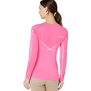 Huk Women's Icon X Long Sleeve Fishing Shirt with Sun Protection, Hot Pink, Small