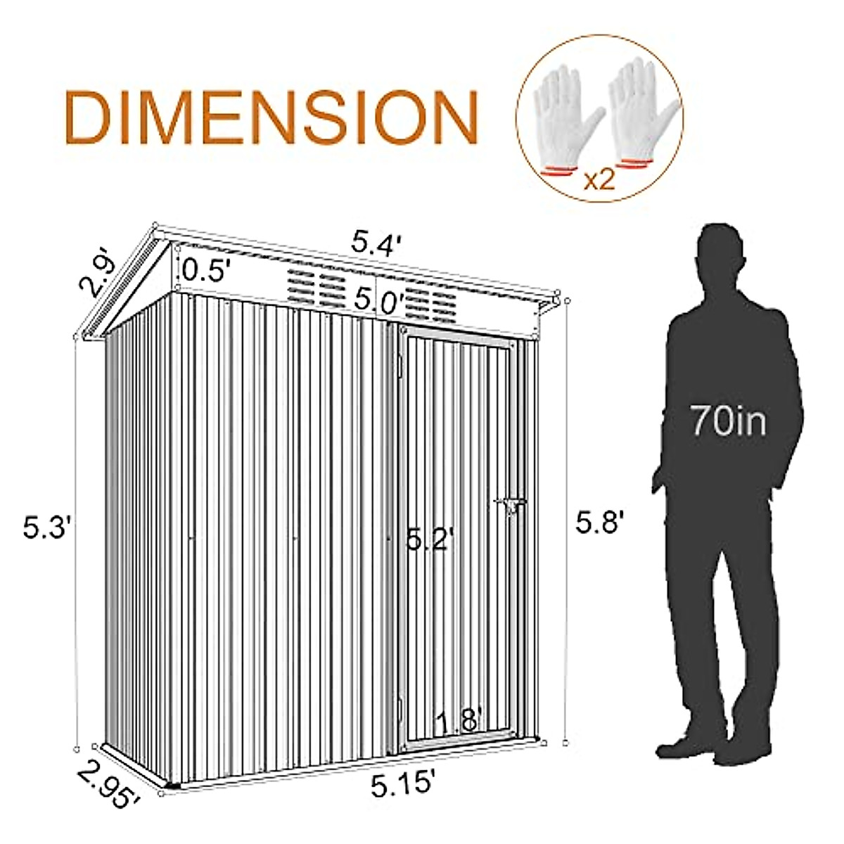 5 x 3 FT Galvanized Metal Garden Shed with Lock, Outdoor Metal Storage Shed for Backyard, Patio, Lawn
