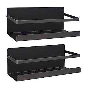 Derkniel 2 Pack Magnetic Spice Rack Organizer for Refrigerator, Magnet Fridge Spice Shelf with Strong Magnet Back for Holding Seasoning, Jars, Bottles, Cans, Beverages (Black)