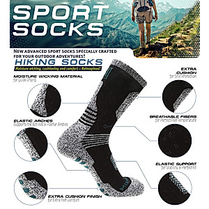 MIRMARU Men’s 5 Pairs Hiking Socks- Multi Performance Moisture Wicking Outdoor Sports Hiking Crew Socks (M251-LARGE)