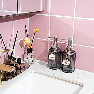 Funly mee 2-Pack 17 OZ Kitchen Dish Soap Bottle, Bathroom Hand Soap Dispenser with 304 Rustproof Stainless Steel Pump, Refillable Liquid Glass Soap Dispenser (Grey-2pack)