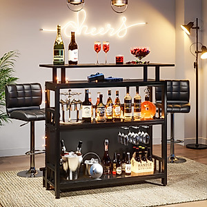 Tribesigns Home Bar Unit for Liquor, 44-Inch Bar Height Table with Storage, Black Entertainment Pub Table, Mini Bar Carts Upholstered&Metal Front Footrest for Kitchen, Balcony, Basement