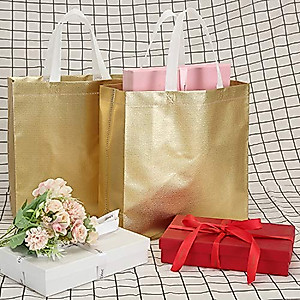 Tosnail 20 Pack Large Glossy Gold Reusable Grocery Bags Shopping Tote Bag with Handle Present Bag Gift Bag for Weddings, Birthdays, Party, Event