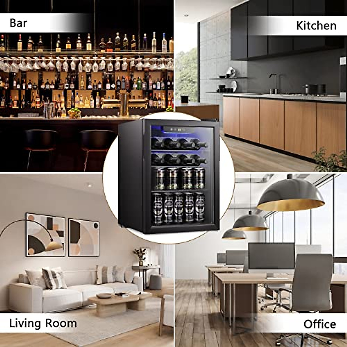 Antarctic Star 2.6cu.ft Wine Cooler/Cabinet Beverage Refrigerator Small Mini Wine Cellar Fridge Beer Soda Clear Front Glass Door Quiet Operation Compressor Adjust Temperature Freestanding Black