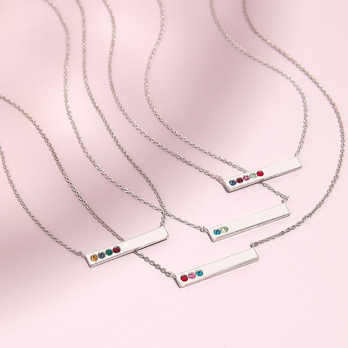 EVE'S ADDICTION Women's Custom 3 Stone Simulated Birthstone Name Bar Necklace (16" with 2" extender) Personalized Mother's Necklace Gift for Mom Grandma - Gifts for Mom