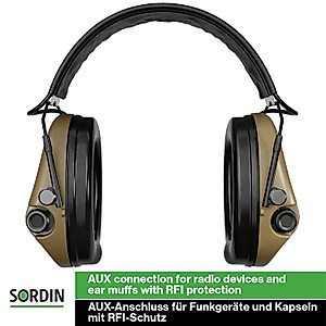 Sordin Supreme MIL AUX Active Ear Defenders - for Military & Special Forces - Leather Band & Foam Kits - Beige Ear Muffs
