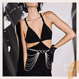 Cosydays Punk Rhinestone Waist Chain Belt Harness Body Chain Crystal Layered Beach Bikini Chain Belly Chain Jewelry for Women and Girls (A-Silver)