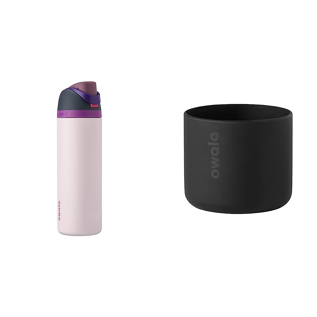 Owala 32oz FreeSip Insulated Stainless Steel Water Bottle Bundle with Silicone Boot (Black)