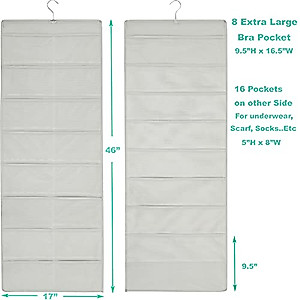 1 Pack - SimpleHouseware 24-Pocket Double-Sided Hanging Closet Underwear Organizer, Grey