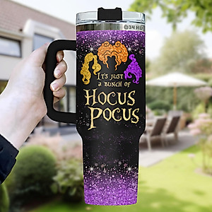 34HD Hocus Gifts for Women, Hocus Tumbler with Handle 40oz Stainless Steel, Witch Brew Tumbler, Christmas Gifts for Movie Lovers, Sanderson Sister Gifts