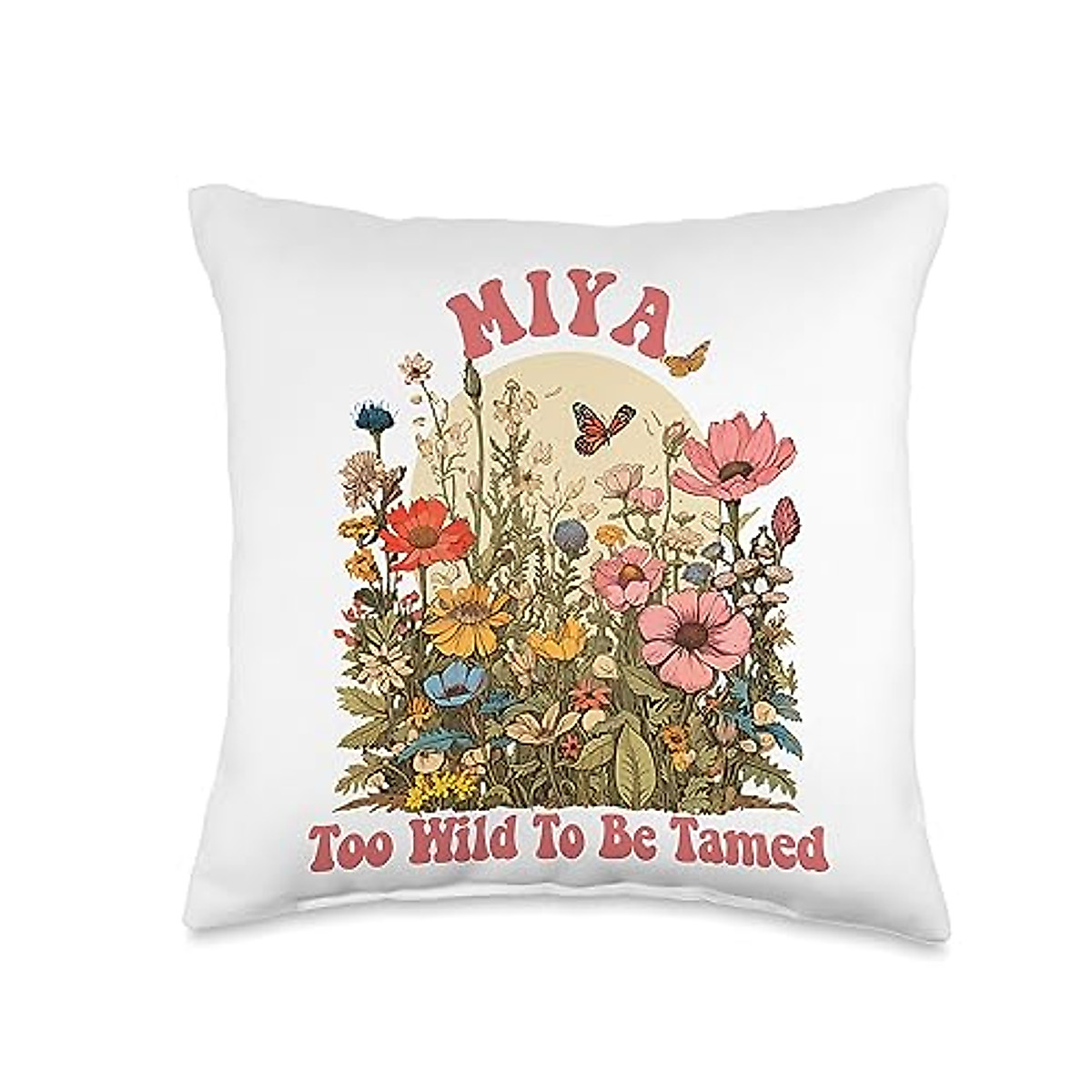 Wildflower Gift For Women Gift For MIYA Cute Retro Girls Wildflower Miya Name Throw Pillow, 16x16, Multicolor