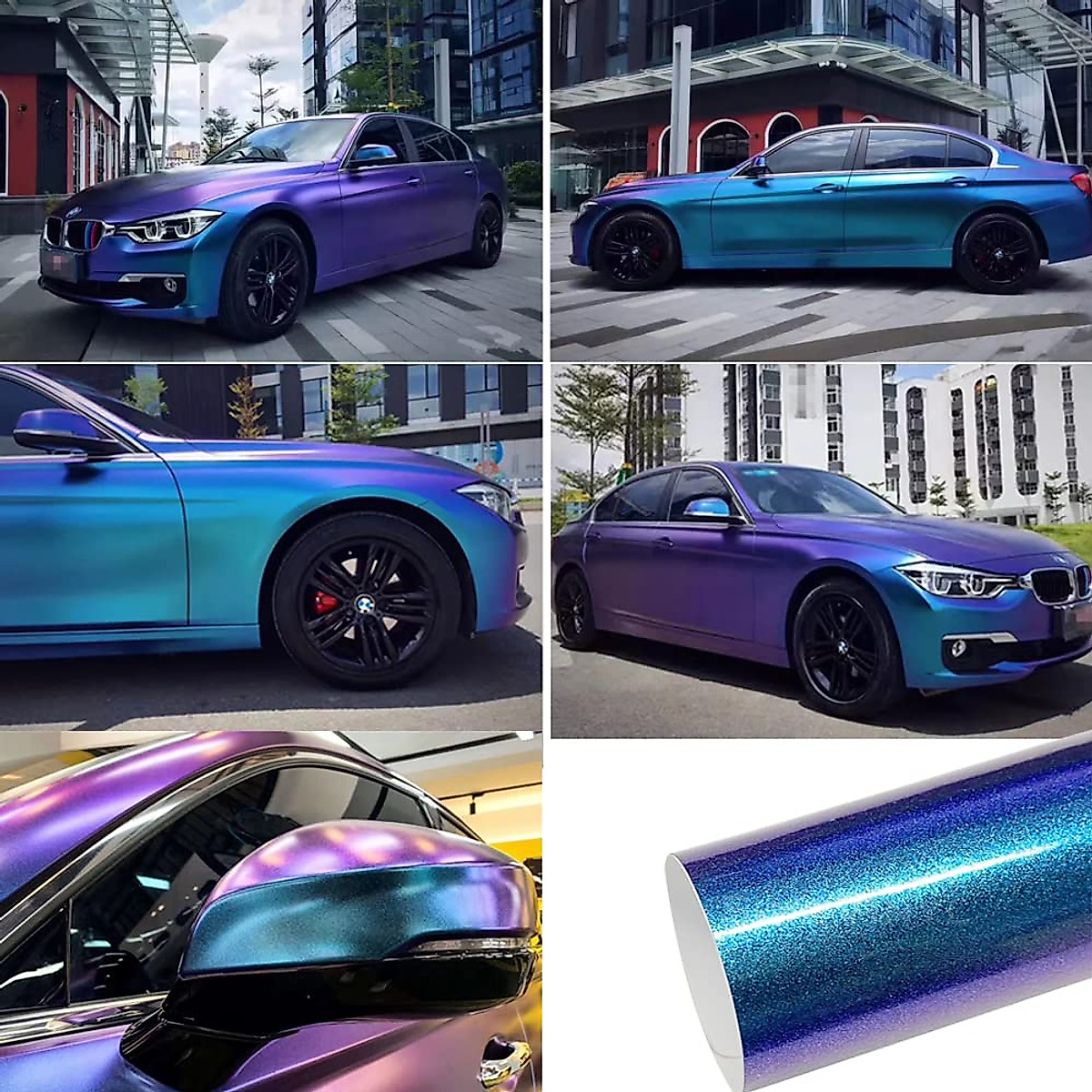ASENDIWAY Chameleon Glossy Metallic Purple to Blue Vehicle Car Adhesive Vinyl Wrap Stretchable Decal Adhesive Sticker Film Sheet Air Release DIY Decoration Vinyl