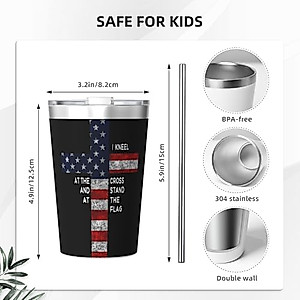 12oz Tumbler I Stand For The Flag I Kneel For The Cross Stainless Steel Cup With Straw And Lid Spill Proof Bulk Double Wall Vacuum Reusable Water Tumblers For Cold Hot Drink
