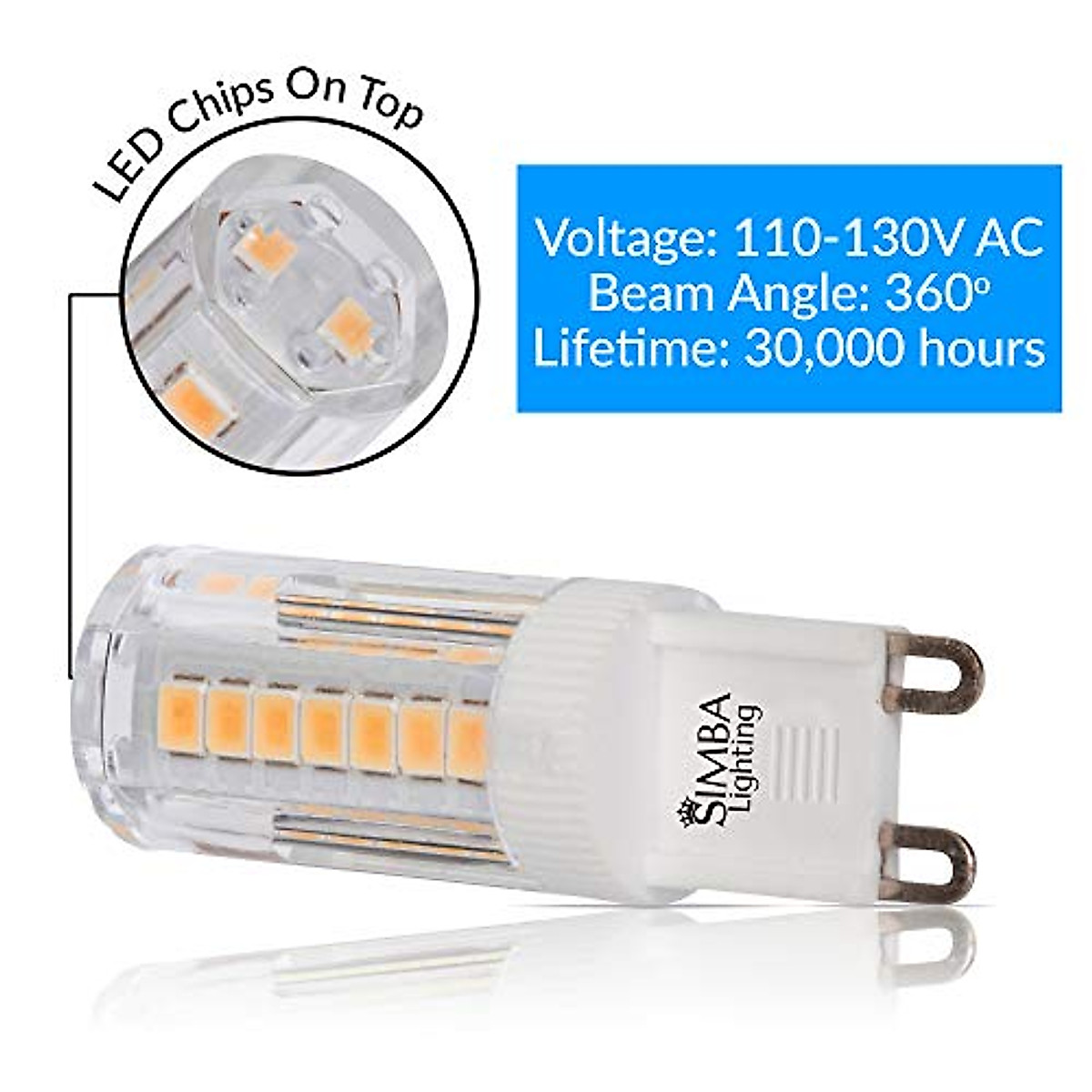 Simba Lighting G9 LED Light Bulb (5 Pack) 4W T4 40W Halogen Replacement for Pendants, Ceiling Lights, Desk Lamp, Wall Sconce, 120V JCD Bi-Pin Base Non-Dimmable, 3000K Soft White