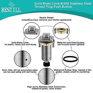 BESTILL Garbage Disposal Air Switch Kit with Single Outlet, UL Listed(E530042), Sink Top Long Push Button for Waste Disposer, Square Brass Cover, Brushed Nickel